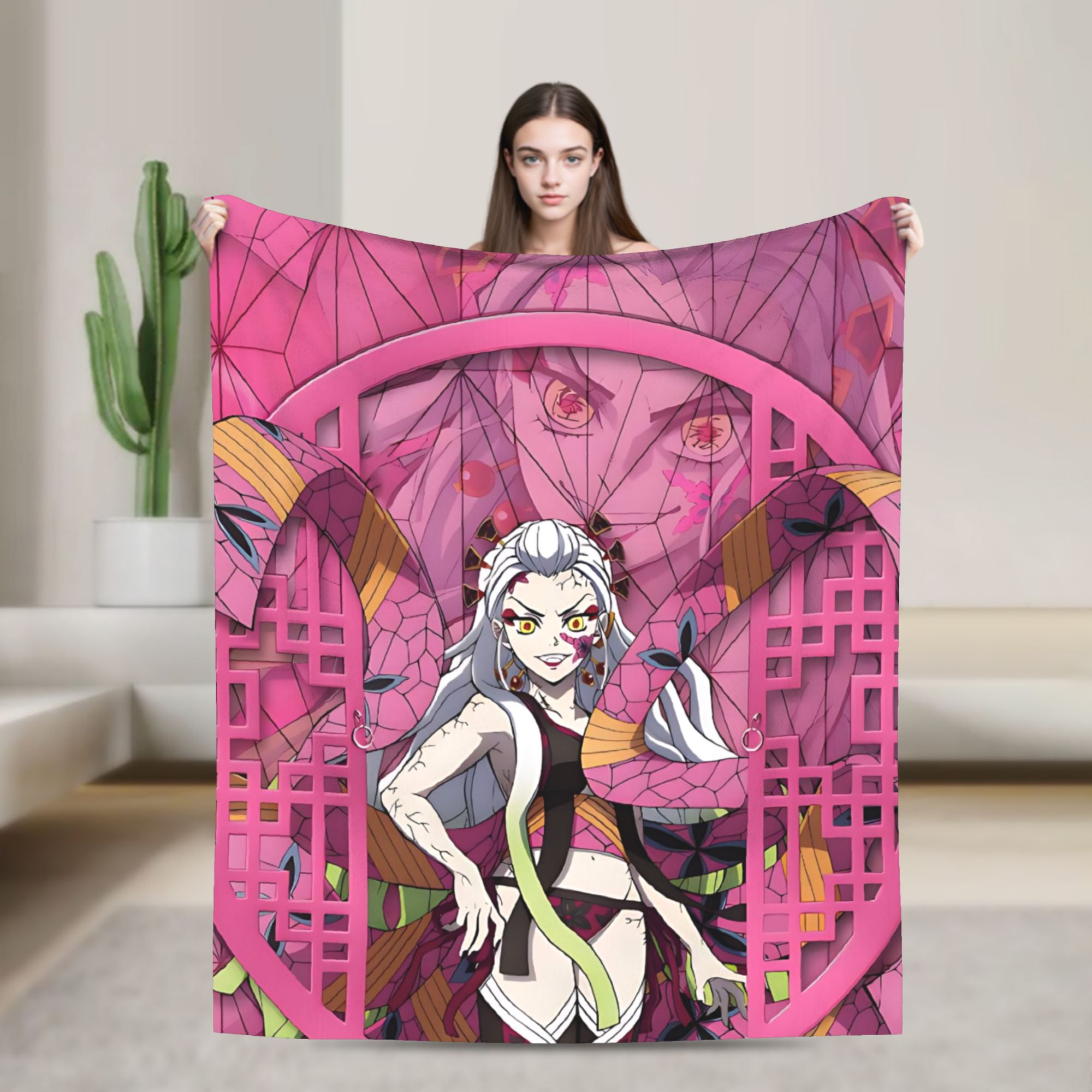 Daki Throw Blanket - Vibrant Warabihime Design, Lightweight Warm Cover ...