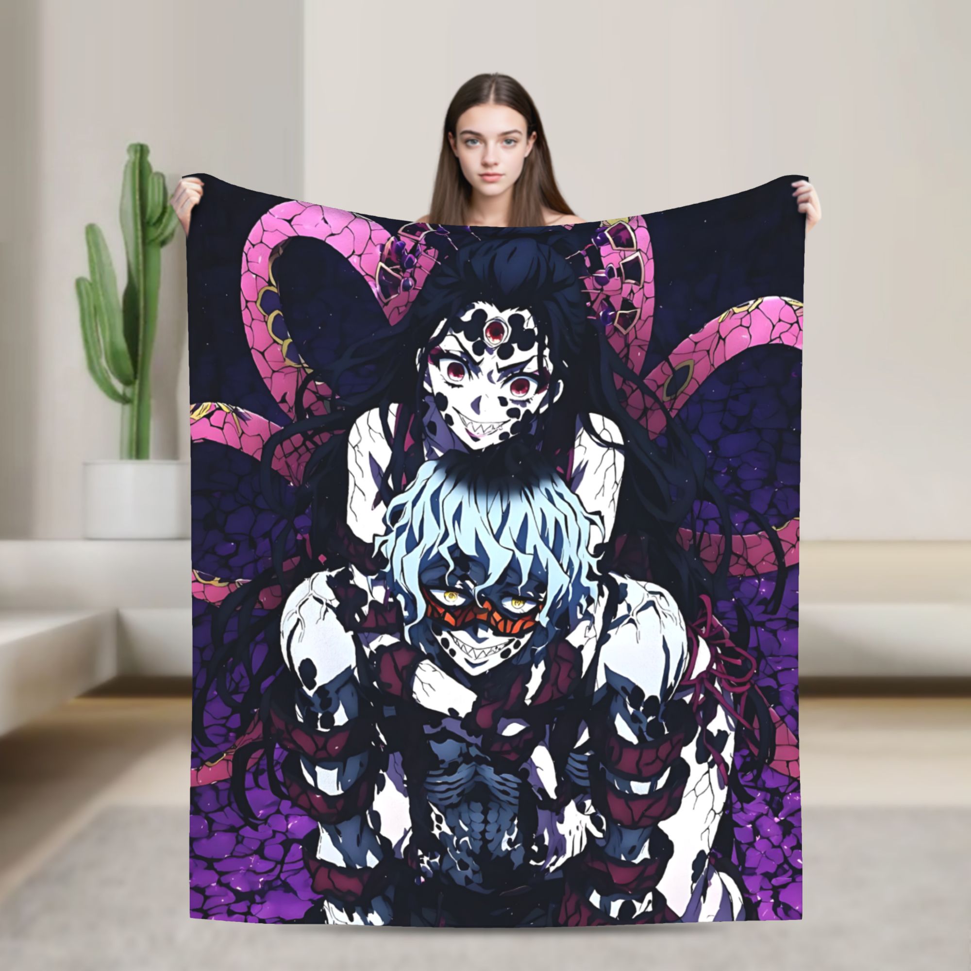 Daki Upper Moon 6 Character Throw Blanket - Vibrant Warabihime Design ...