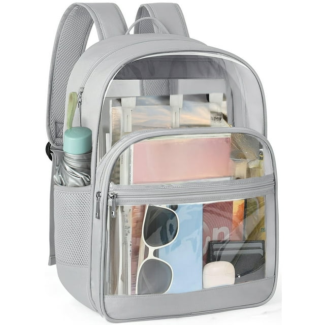 Dakimoe Clear Backpack -Large Capacity Light Gray Transparent Bookbag ...