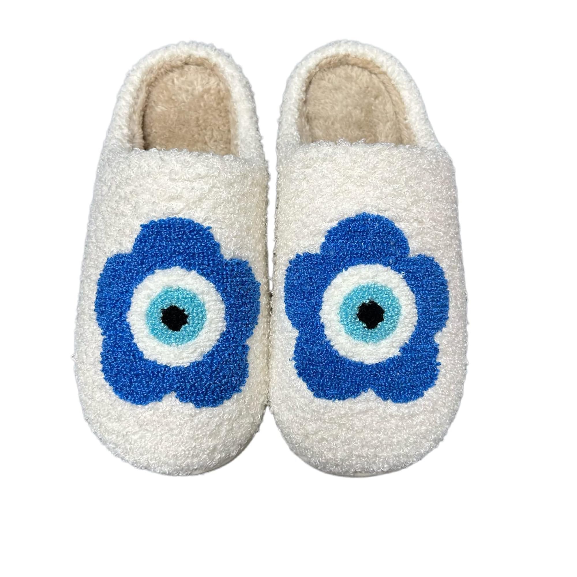 DakinFu Women's Men's Cute Bolt Evil Eyes Slippers Fuzzy Soft Warm ...