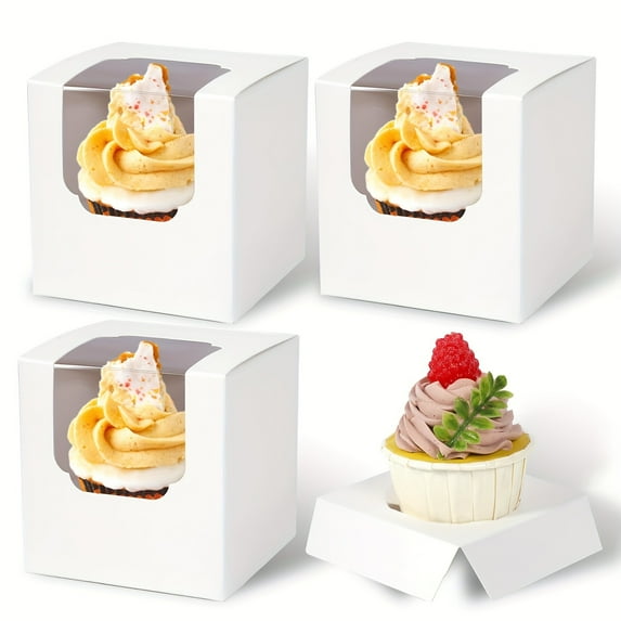 Dakings White Clear Window Cupcake Boxes with Lids, 50-Pack Food-Grade ...