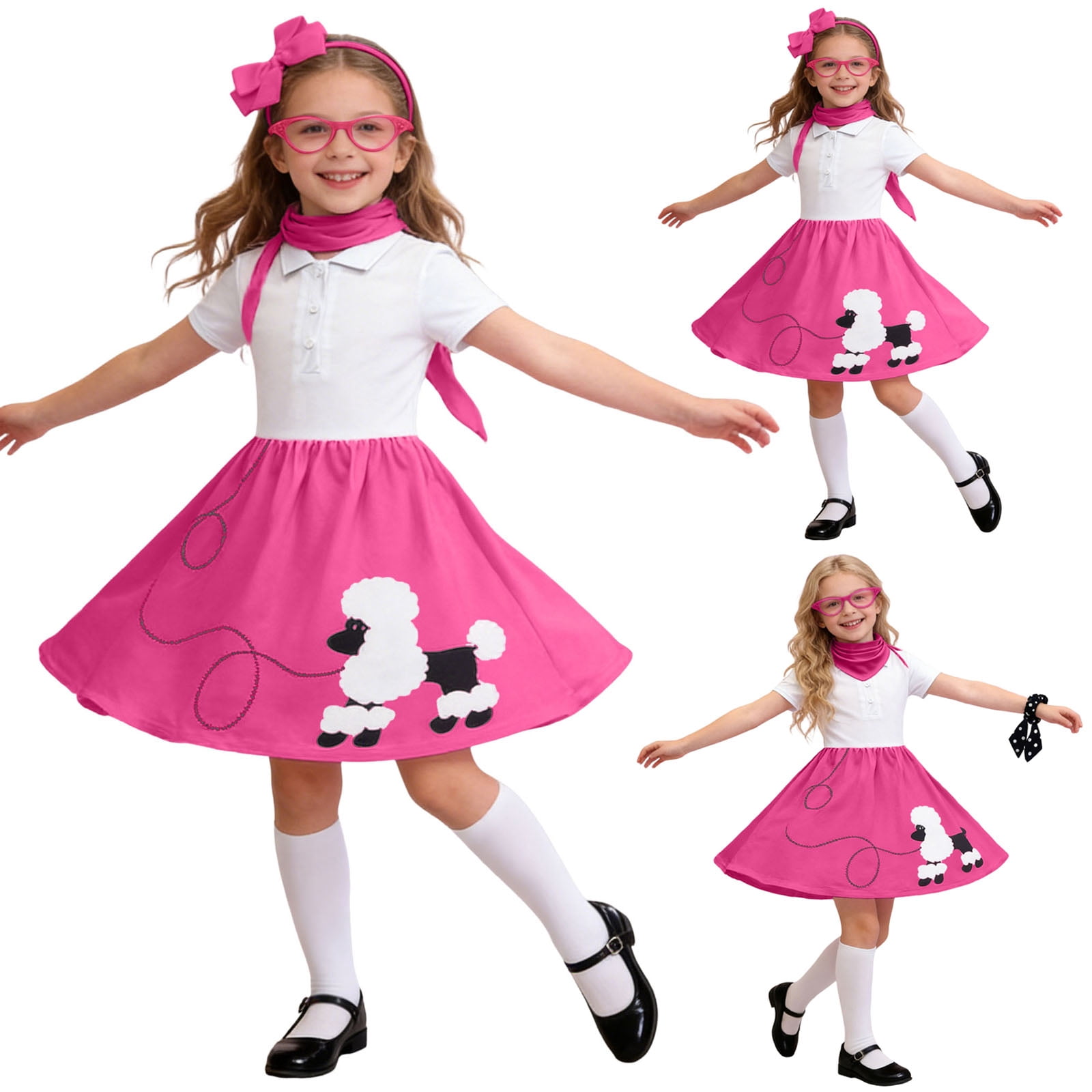 Dakiuu 50s Kids Sock Costume for Girls 5pcs 1950's Vintage Outfits ...