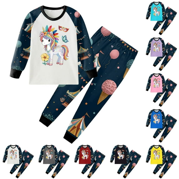 Dakiuu Boys Girls Carnival Pajamas Set Toddler Kids 2 Pcs Long Sleeve T ...
