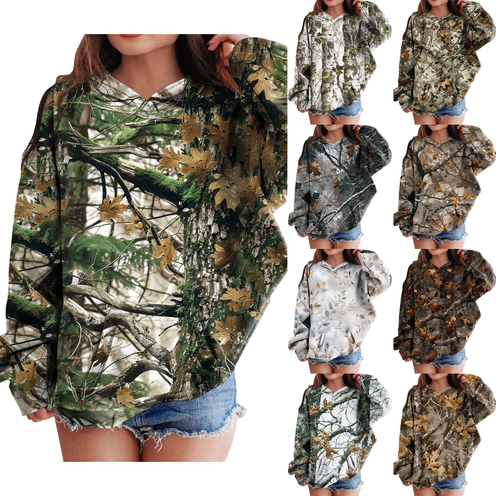 Dakiuu Girl's Maple Leaves Camo Hoodies Long Sleeve Oversized ...