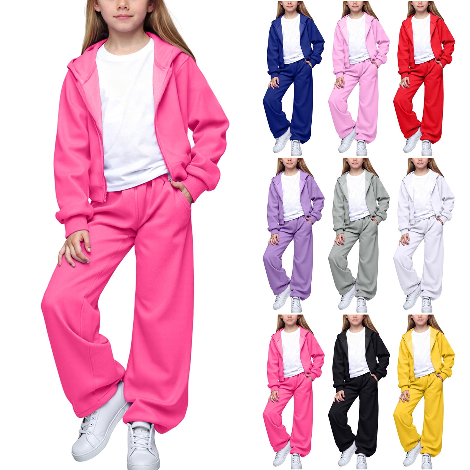 Dakiuu Girls Pants Set 3 Pieces Short Sleeve Tee Shirt Full Zip up ...