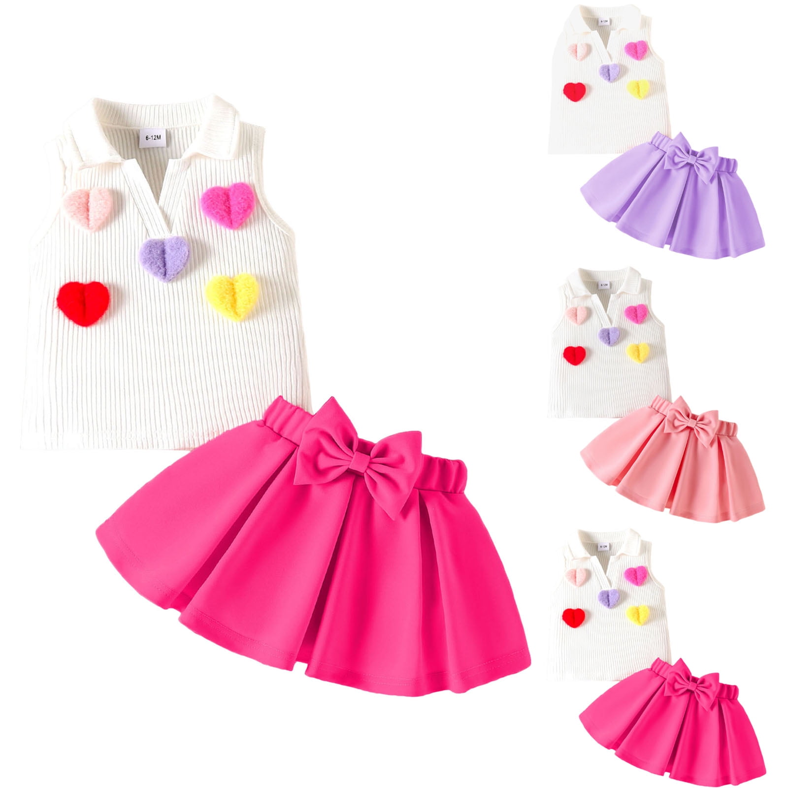 Dakiuu Toddler Baby Girls Spring Summer Skirt Set Collared V Neck Heart ...