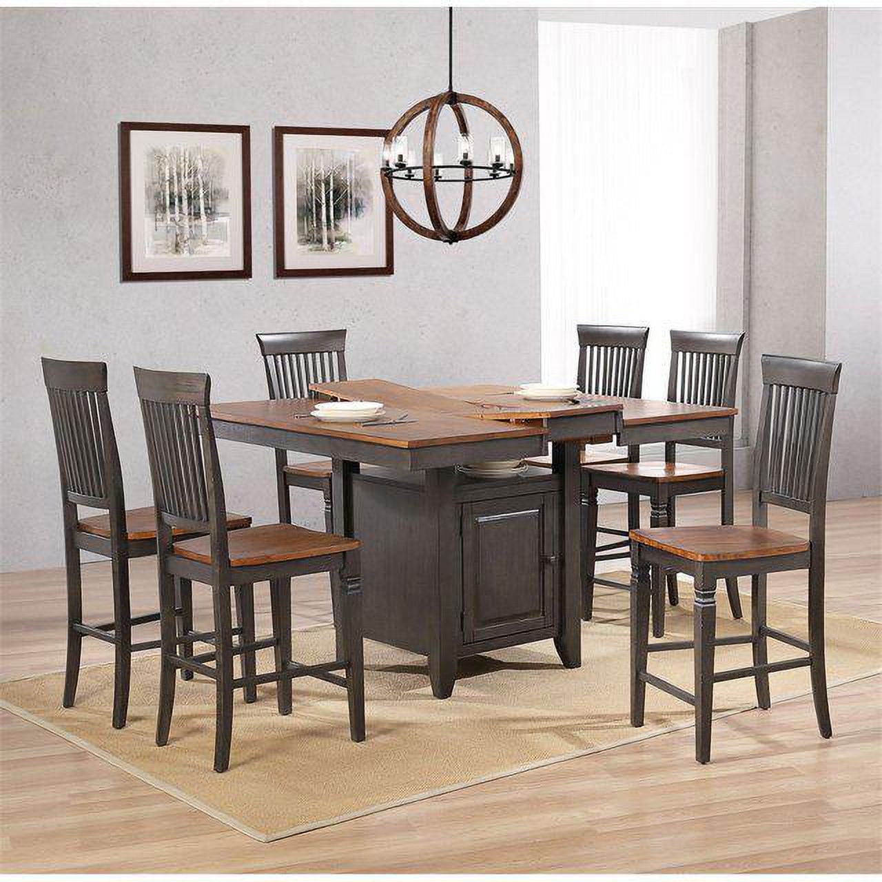 Dakota 7PC Extendable 42-54-in Pub Dining Storage Table Set in Brown ...