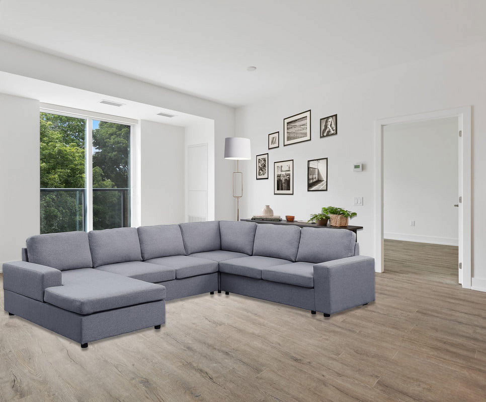 Dakota Light Gray Linen 6 Seat Reversible Modular Sectional Sofa Chaise ...