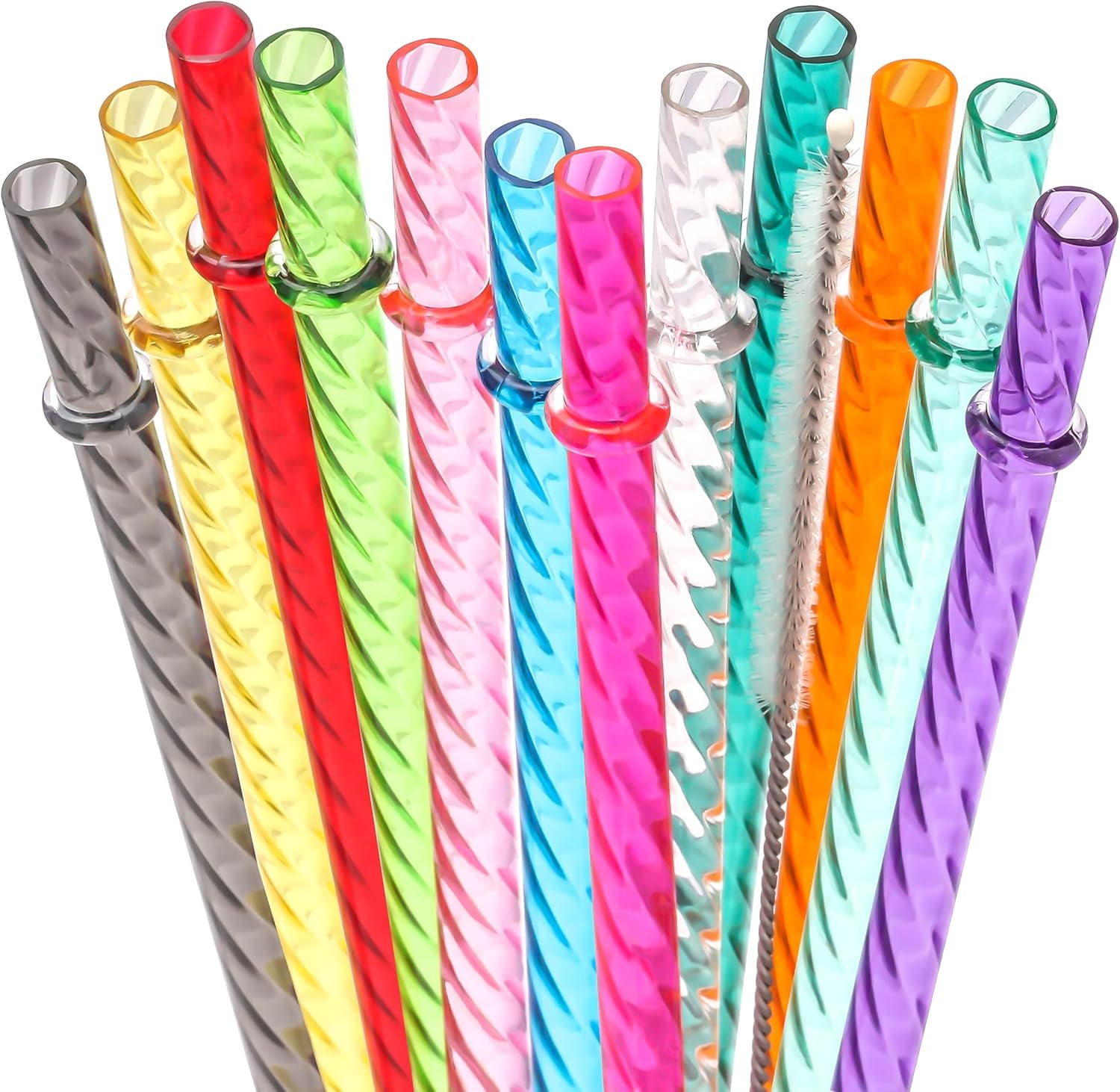 Dakoufish 7 Inch Reusable Clear Plastic Swirl Drinking Straws for 10 oz ...