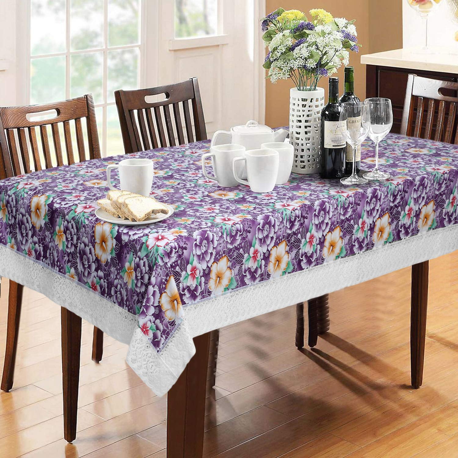 Dakshya Industries PVC Waterproof 6 Seater Dining Table Cover Purple ...