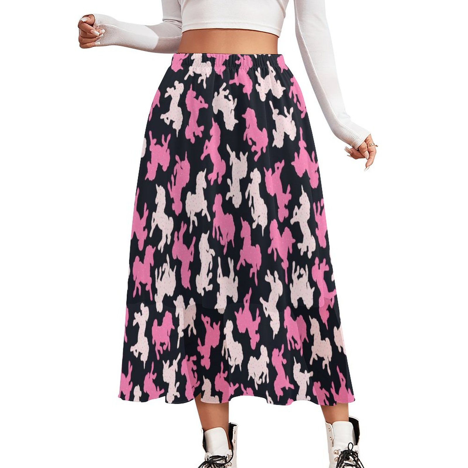 Dala Horse Chiffon Skirt Retro Animal Print Streetwear Casual Skirts ...