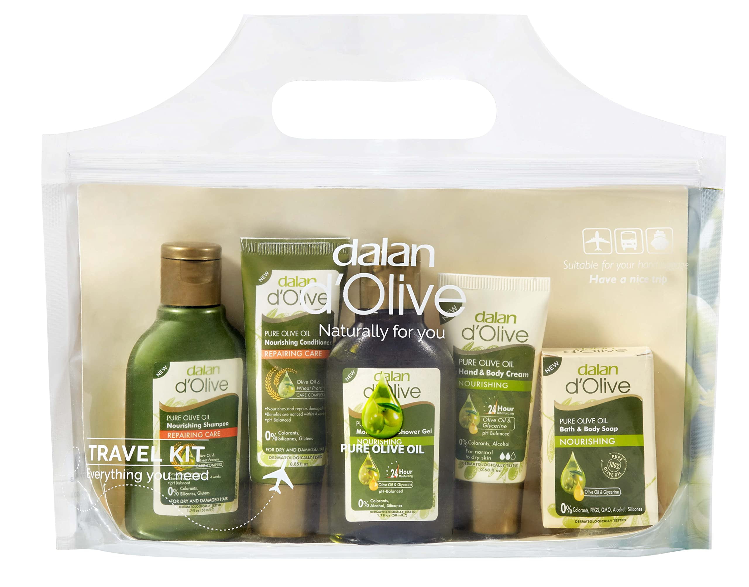 Dalan D`Olive Travel Kit, 5 Pieces - Shampoo, Hair Conditioner, Shower ...