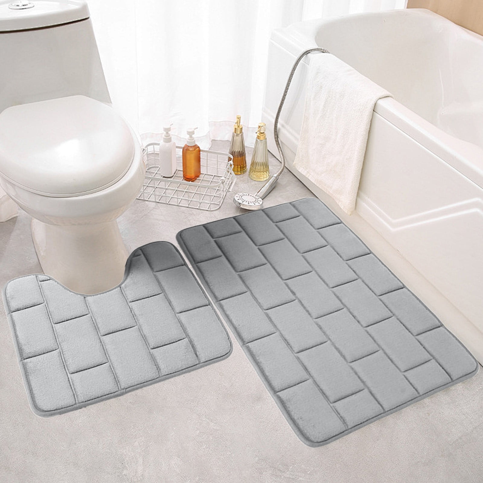 Dalang Bathroom Rug and Mat Set, 2 Piece Memory Foam Bath Mat and U ...