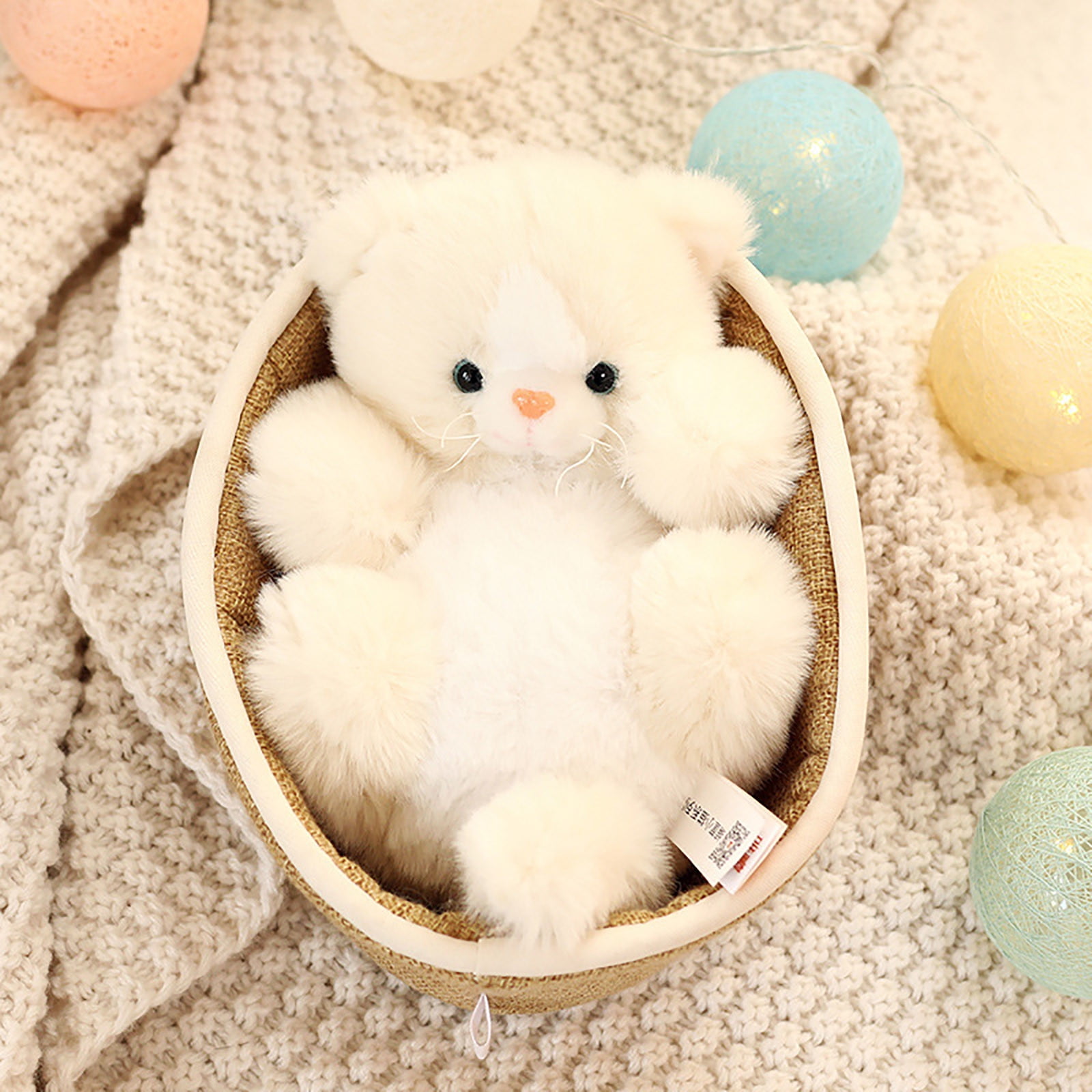 Dalang Cute Cat Stuffed Animals Toy, Cat Plush Toy Lying in Woven ...