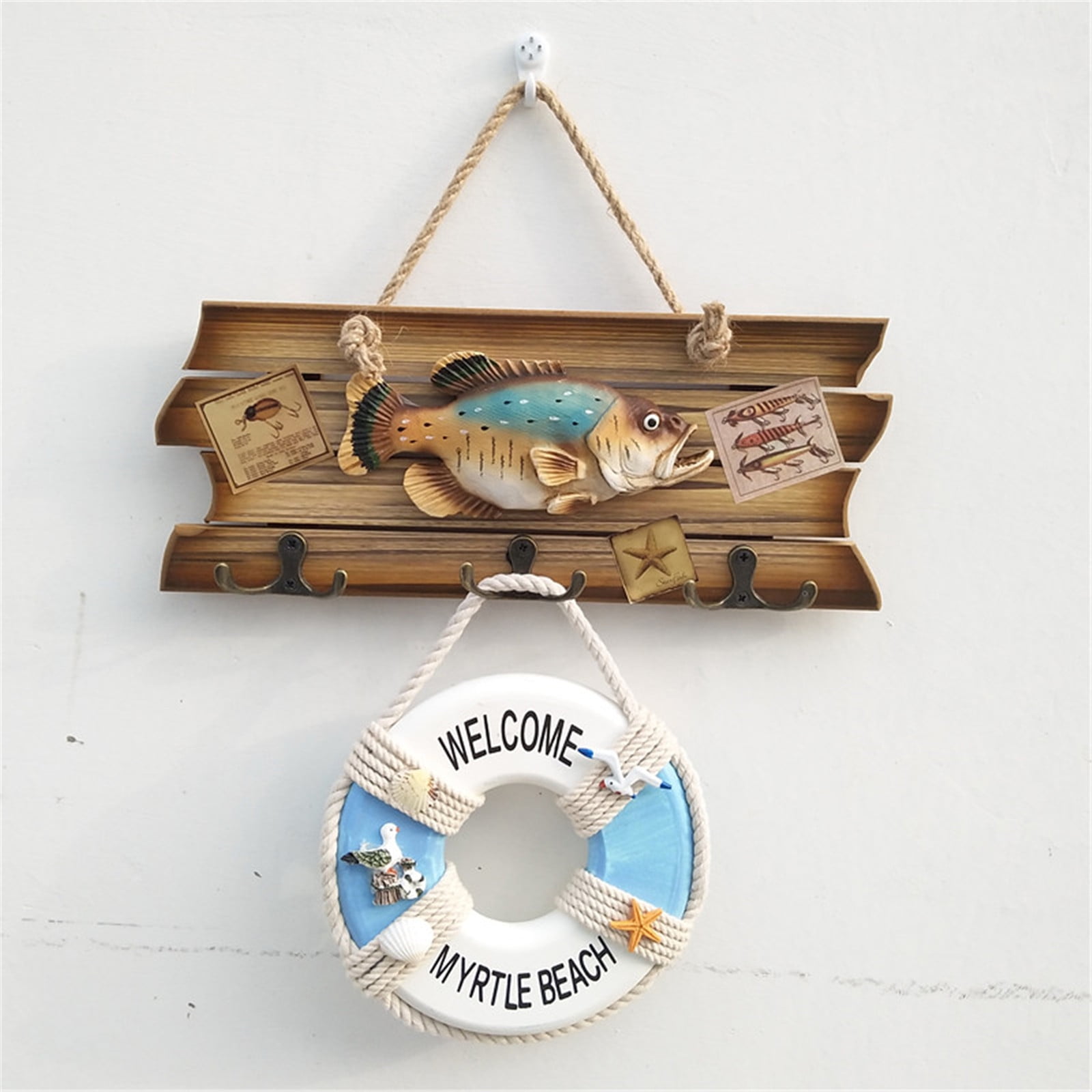 Dalang Wood Decorative Trout Fish Welcome Sign Hanging Plaque with 3 ...