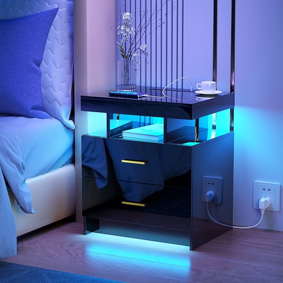 Ktaxon LED Nightstand with Wireless Charger, USB Ports, Power Outlets ...