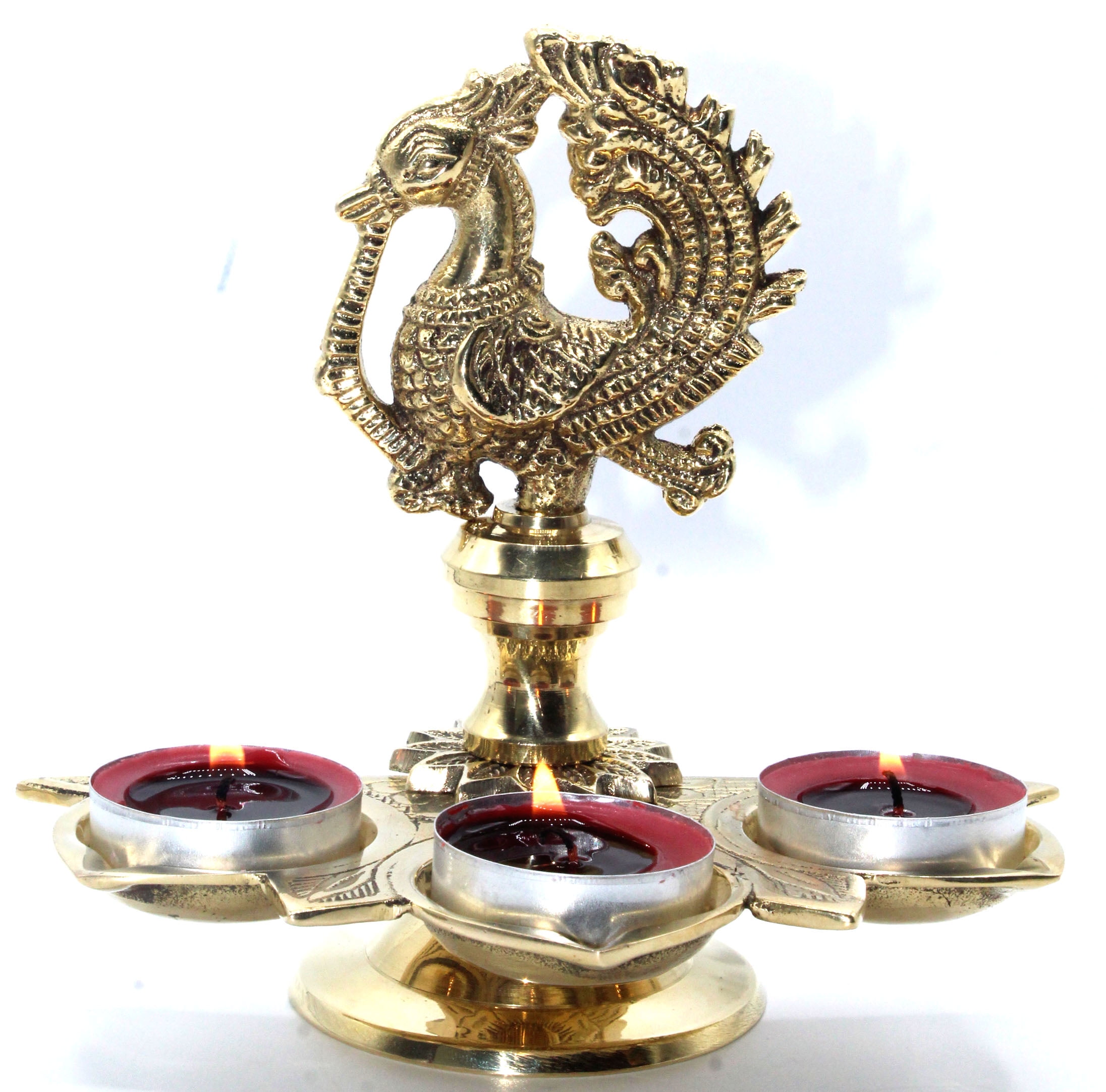 Dalax-Handmade Solid Brass Peacock Tabletop 3 Tealight Candleholders ...
