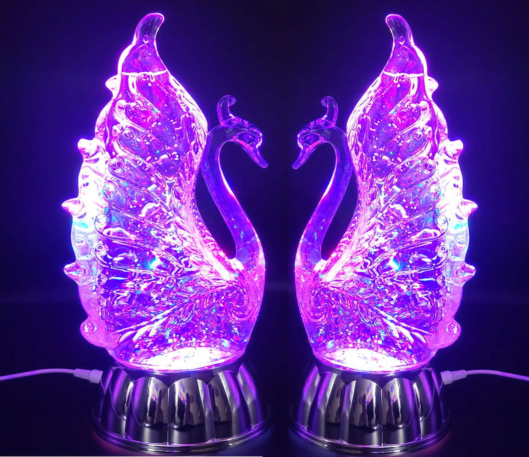 Dalax- Swan Couple Statue Figurine LED Lighted Sparkling Color Changing ...