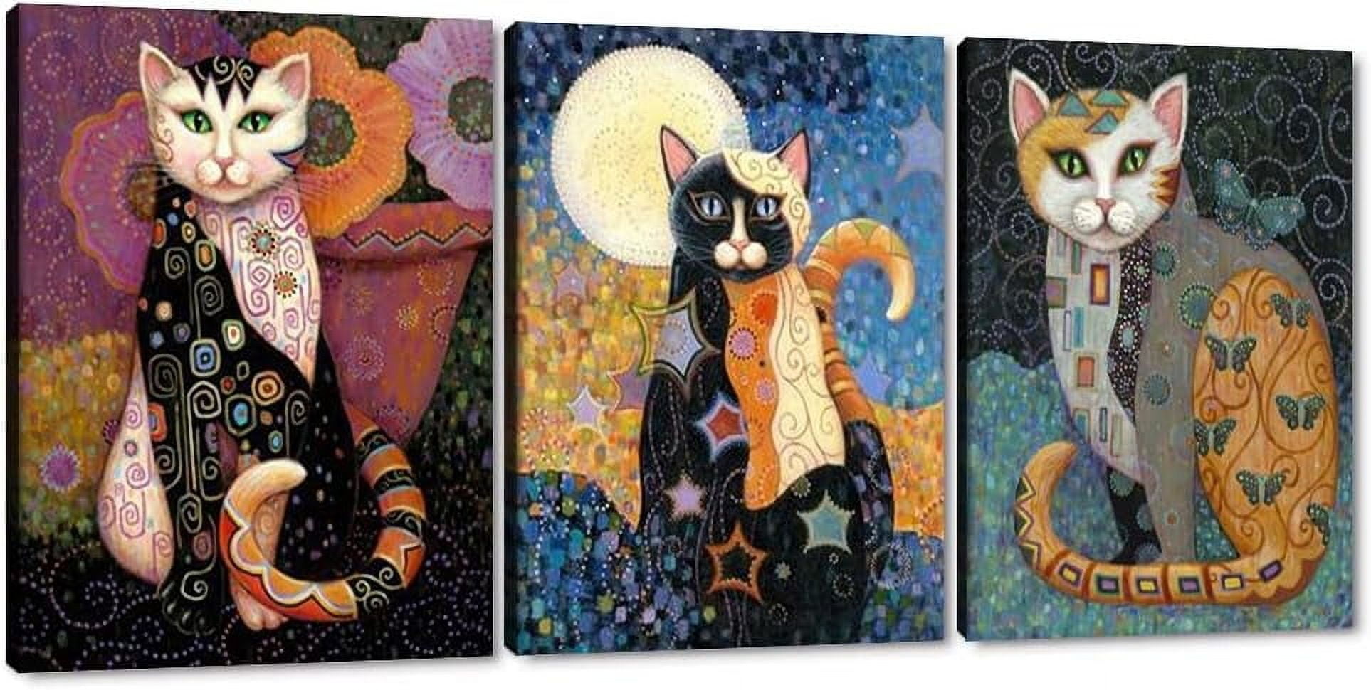 Dale 3 3 Panel Vintage Cat Canvas Wall Art Cute Animal Print Picture ...