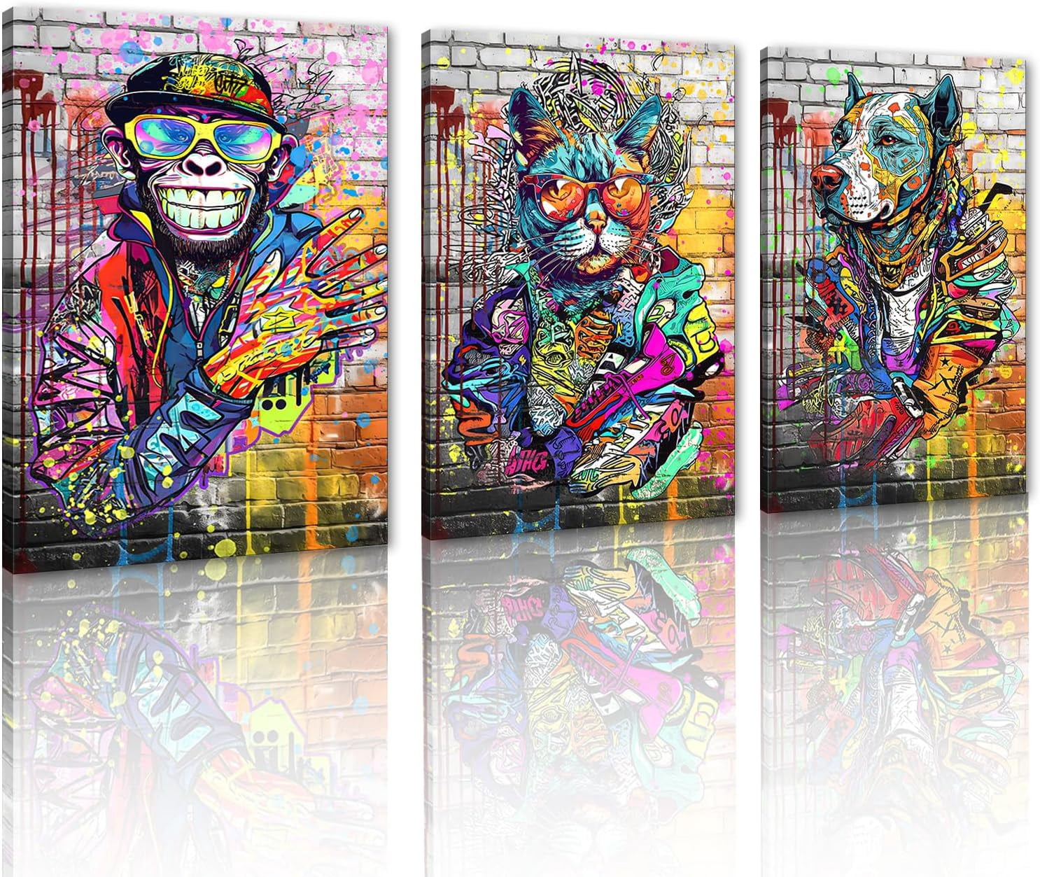 Dale 3 3 Panel Vintage Cat Canvas Wall Art Cute Animal Print Picture ...