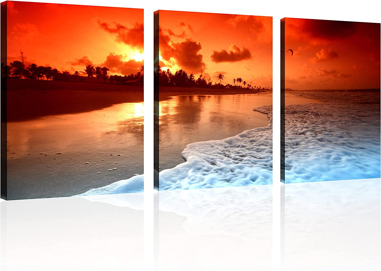 Dale 3 3 Panels Beach Pictures Wall Art Blue Sea White Beach at Sunrise Pictures Print on Canvas ...