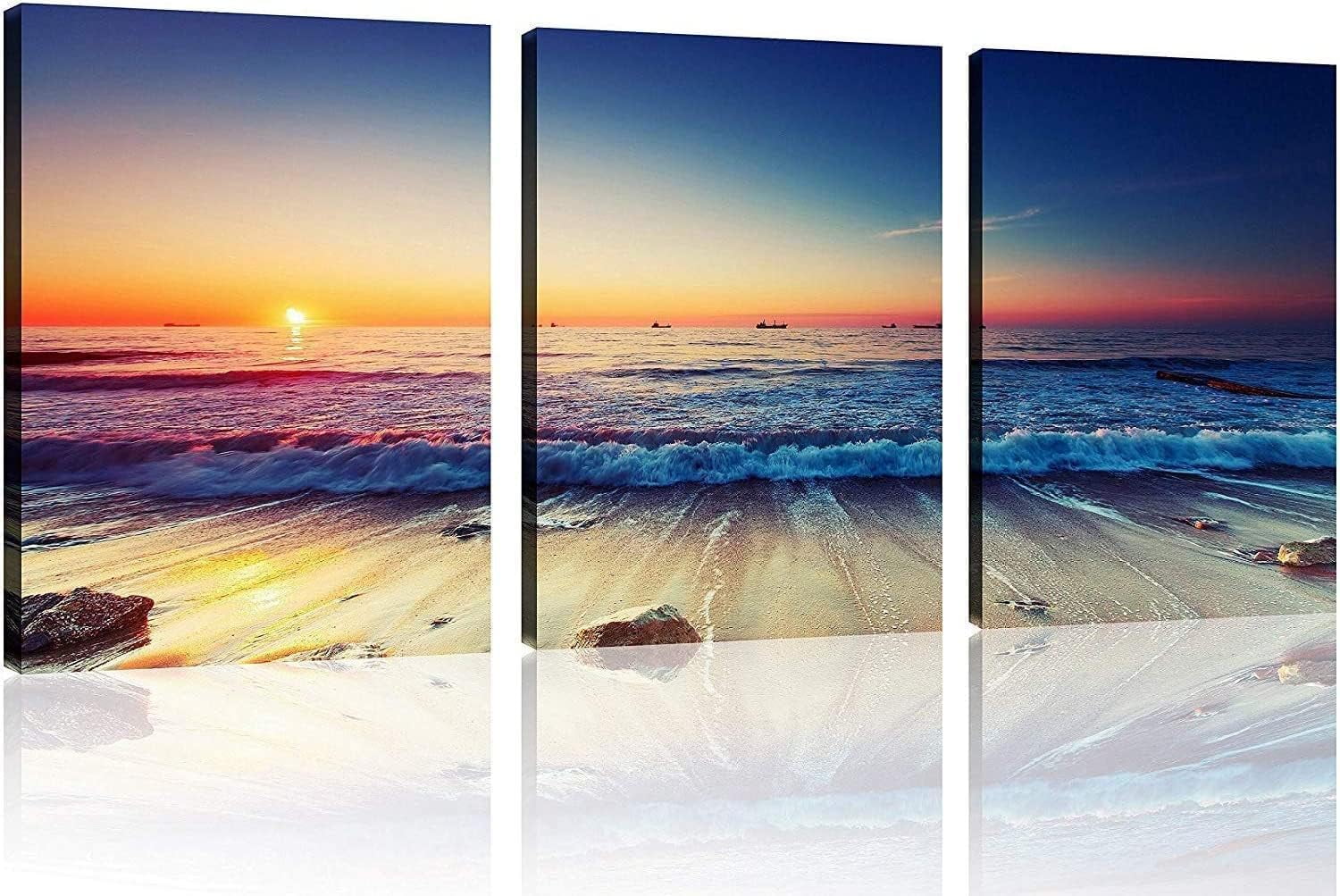 Dale 3 3 Panels Beach Pictures Wall Art Blue Sea White Beach at Sunrise ...