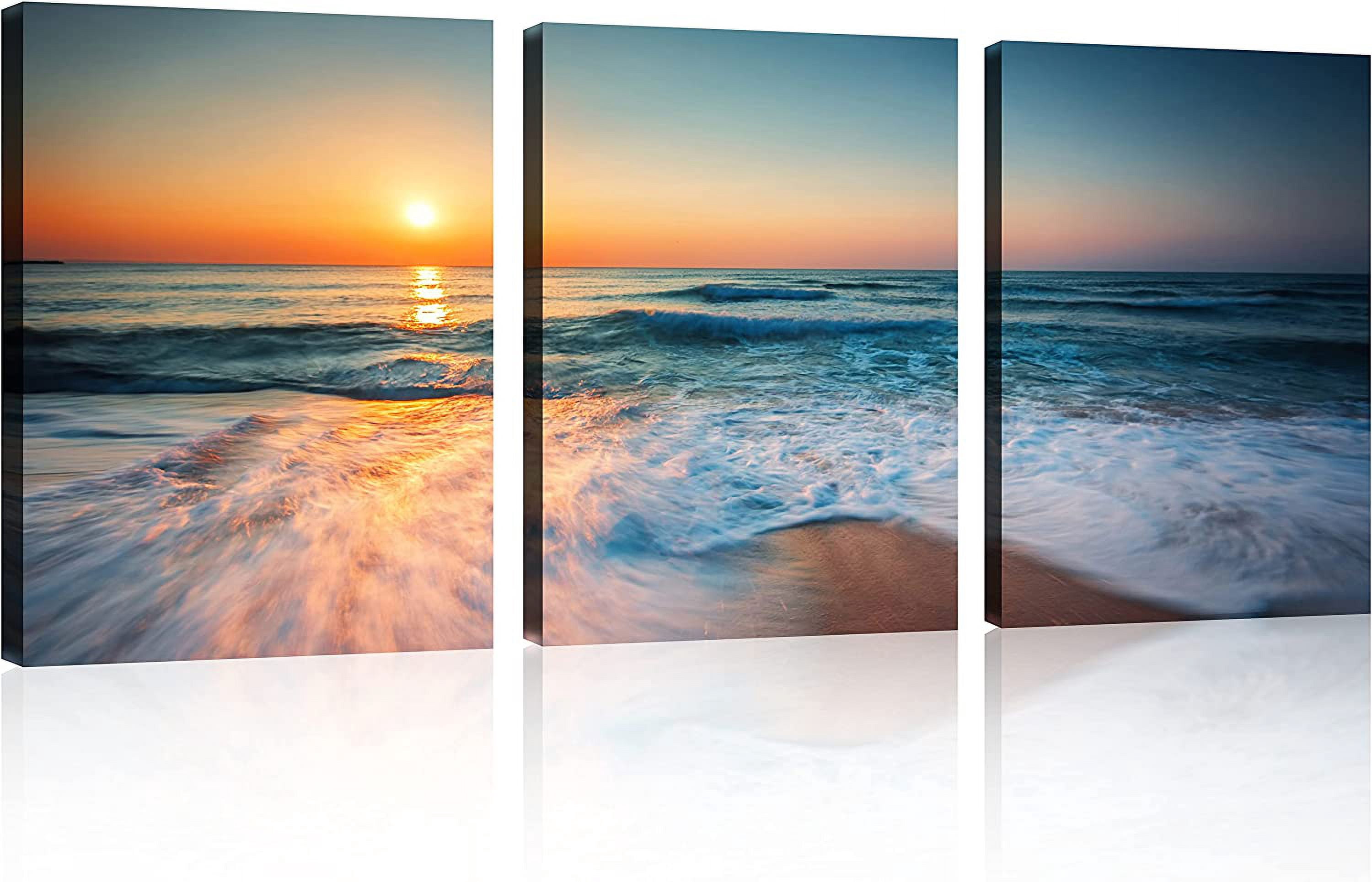 Dale 3 3 Panels Beach Pictures Wall Art Blue Sea White Beach at Sunrise ...