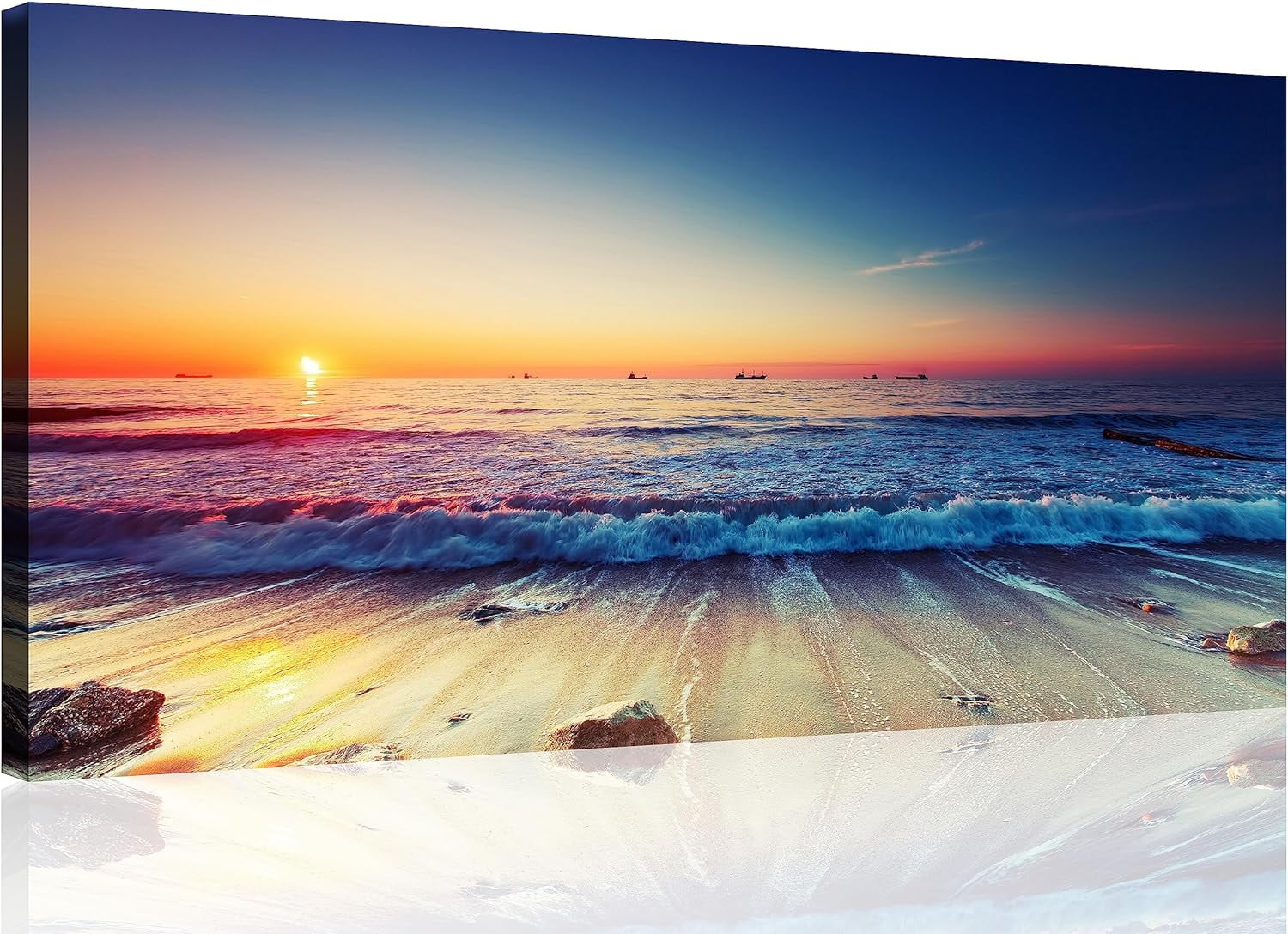Dale 3 3 Panels Beach Pictures Wall Art Blue Sea White Beach at Sunrise ...