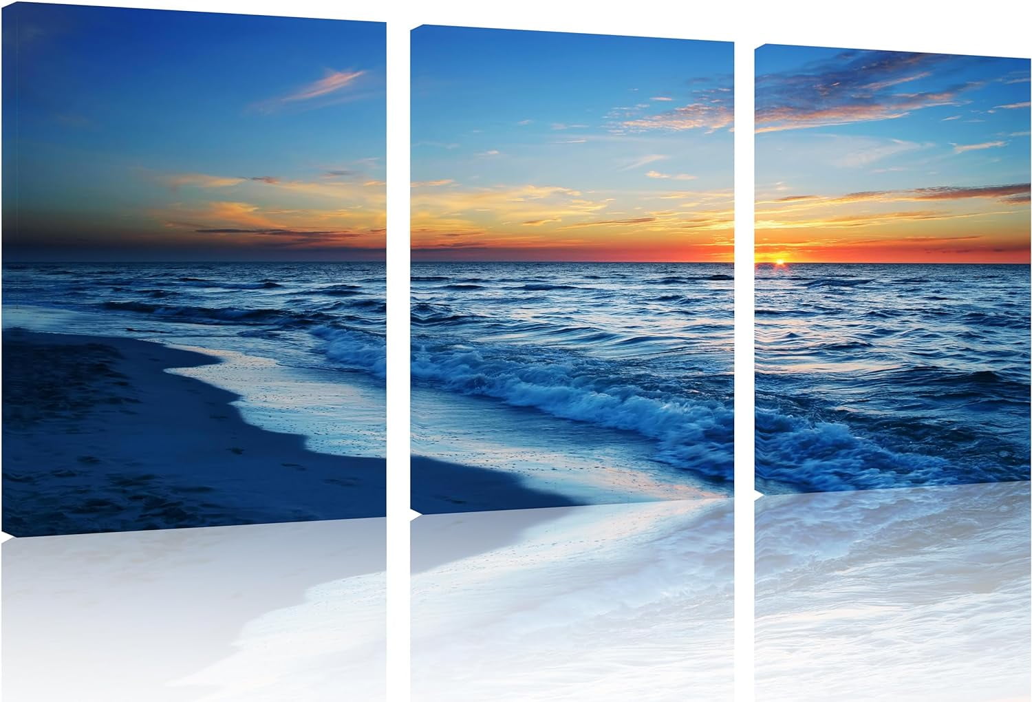 Dale 3 3 Panels Beach Pictures Wall Art Blue Sea White Beach at Sunrise ...