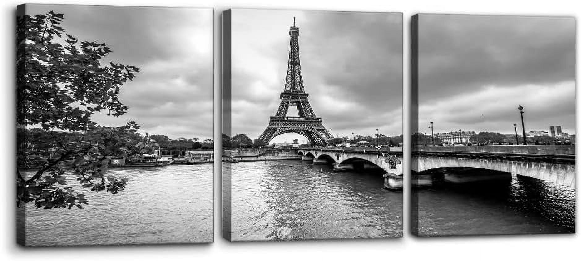 Dale 3 - 3 Pieces Black and White Canvas Wall Art - Paris Eiffel Tower ...