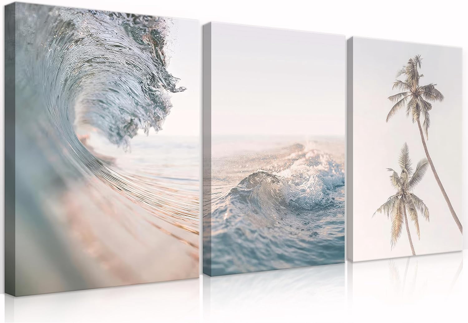 Dale 3 Beach Waves Wall Art Palm Tree Poster Light Blue Sea Wave ...
