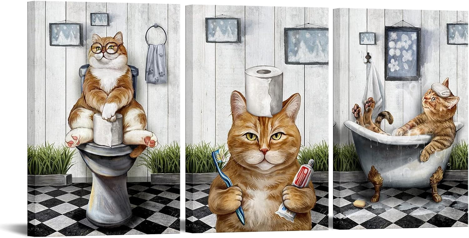 Dale 3 Cat Wall Art Cute Animal Picture Print Funny Pet Canvas Bathroom ...