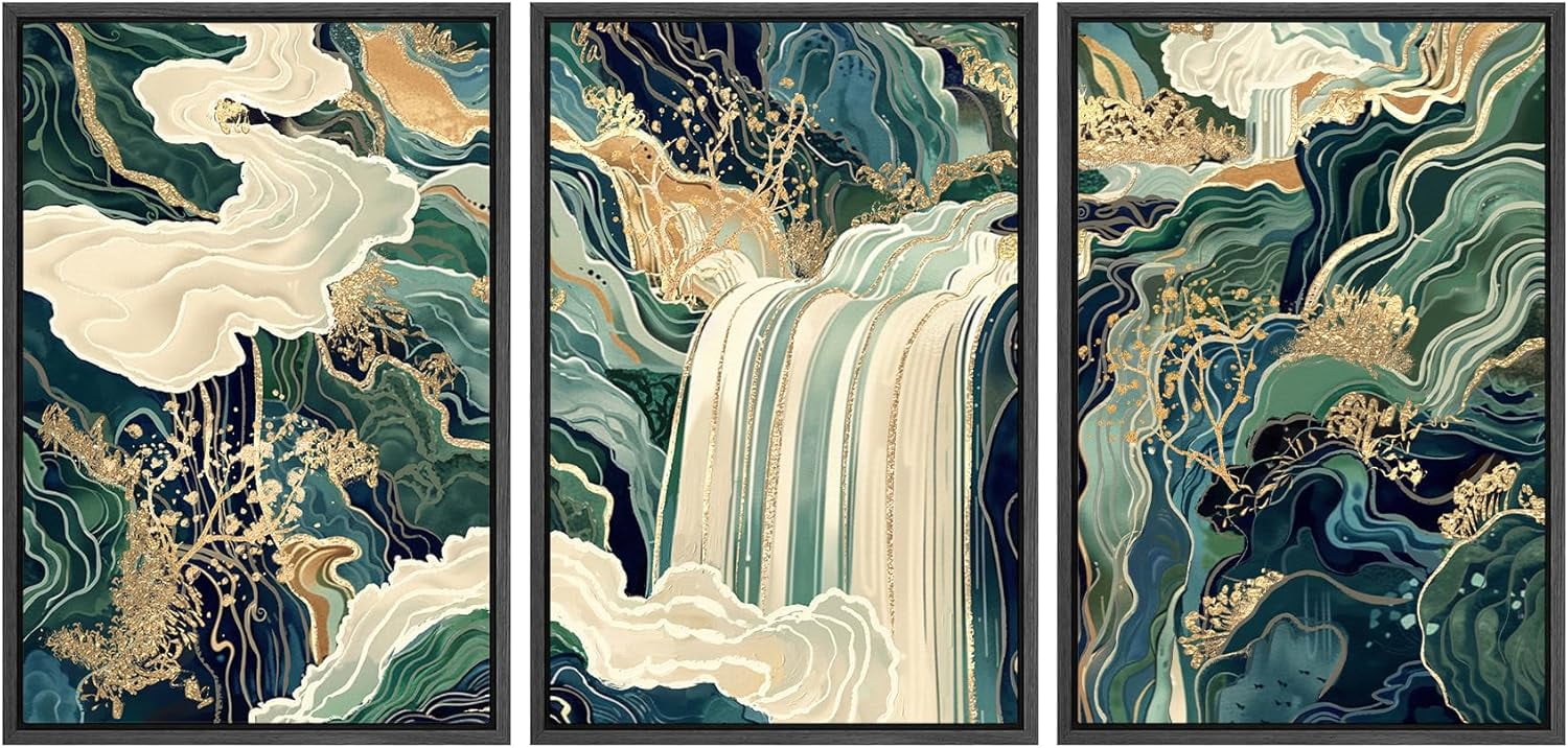 Dale 3 Wall Art Print Set Wide Angle Rushing Ocean Waves and Surfers ...