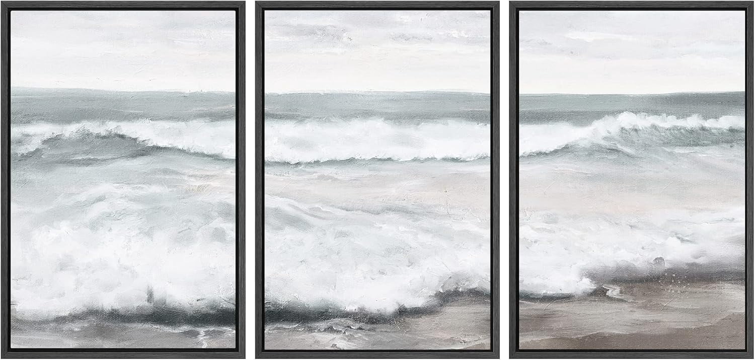 Dale 3 Wall Art Print Set Wide Angle Rushing Ocean Waves and Surfers ...