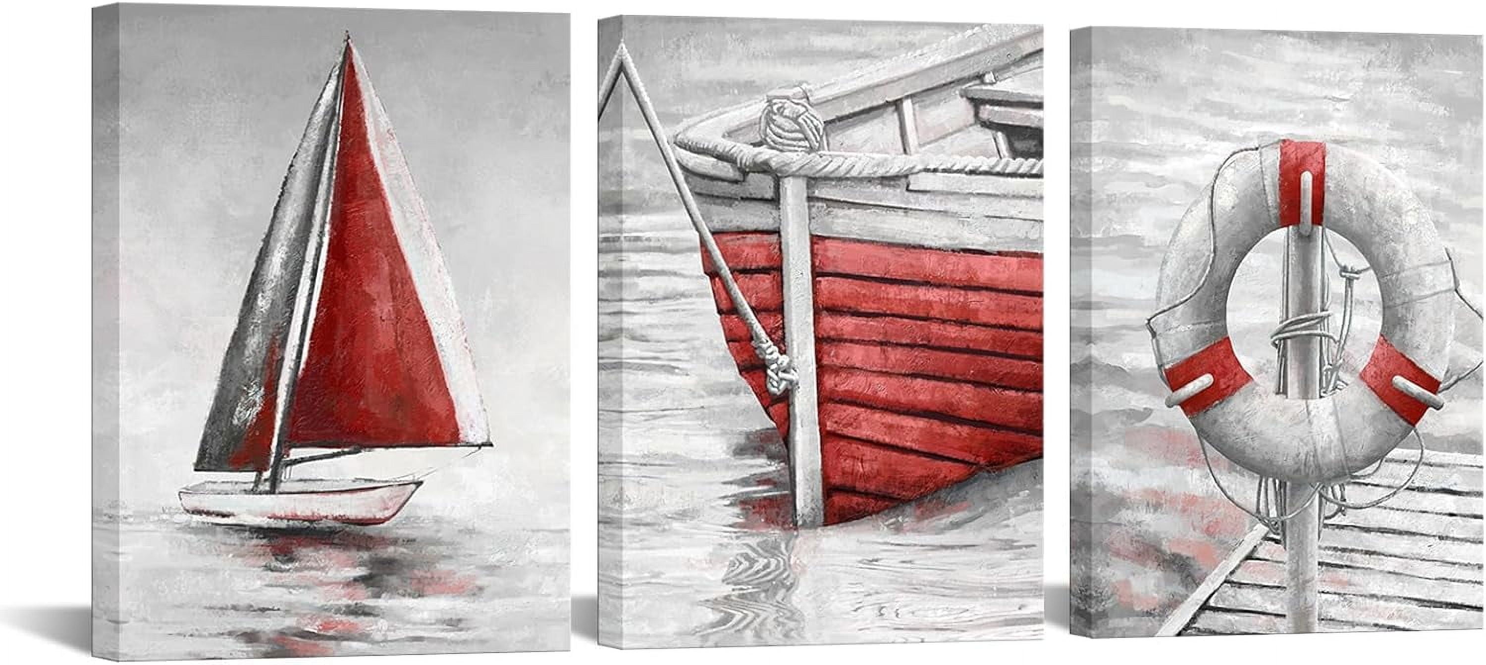 Dale 3Grey and Blue Bathroom Wall Art Fishing Boat Painting Canvas ...