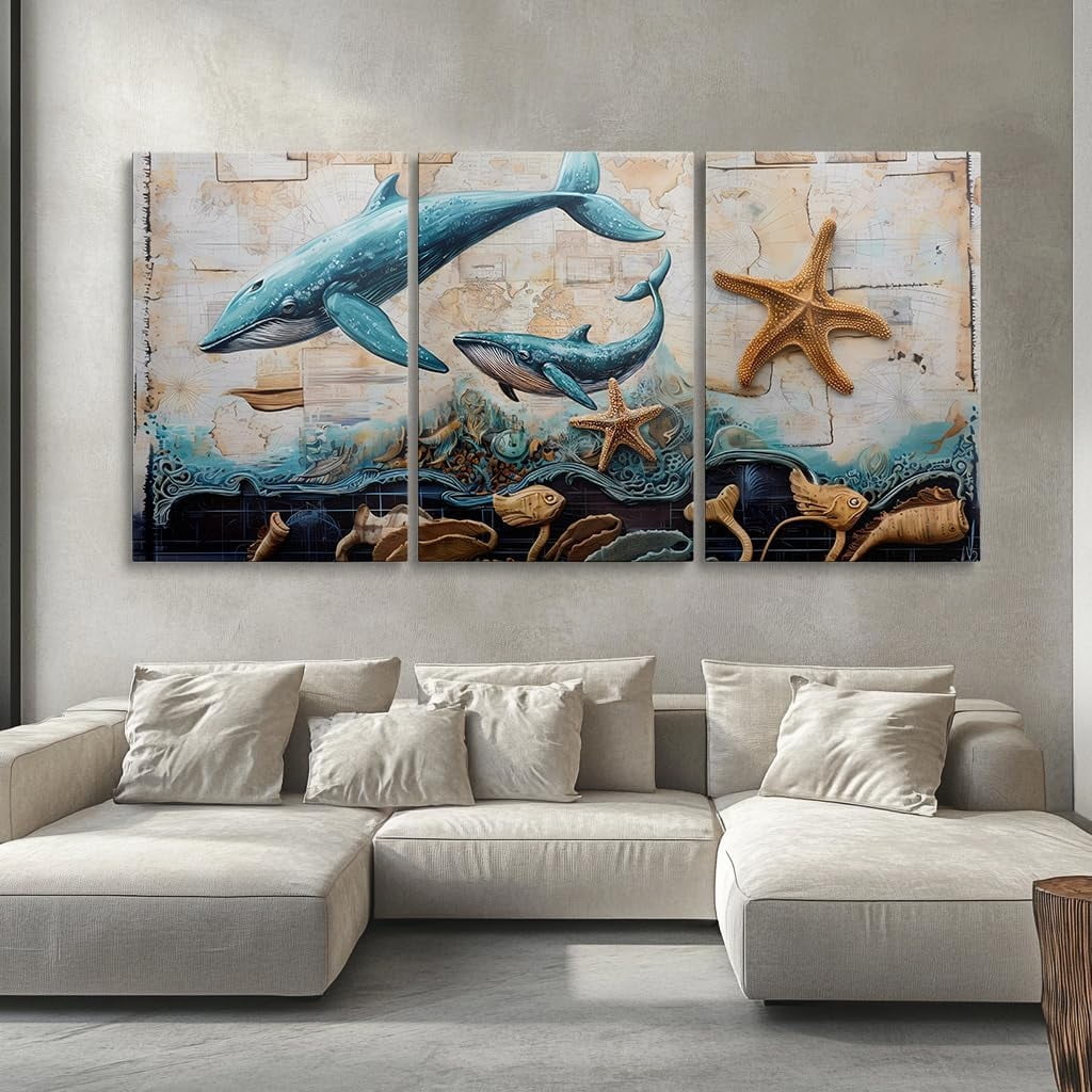 Dale Garcia Ocean Life Artwork 3 Piece Dolphin and Starfish Triptych ...