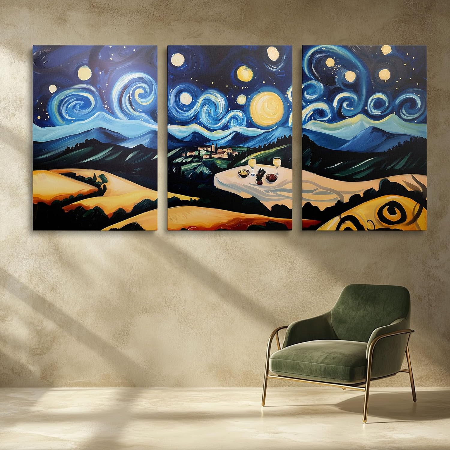 Dale Garcia Starry Night 3 Piece Canvas Wall Art - Vibrant Night Sky ...