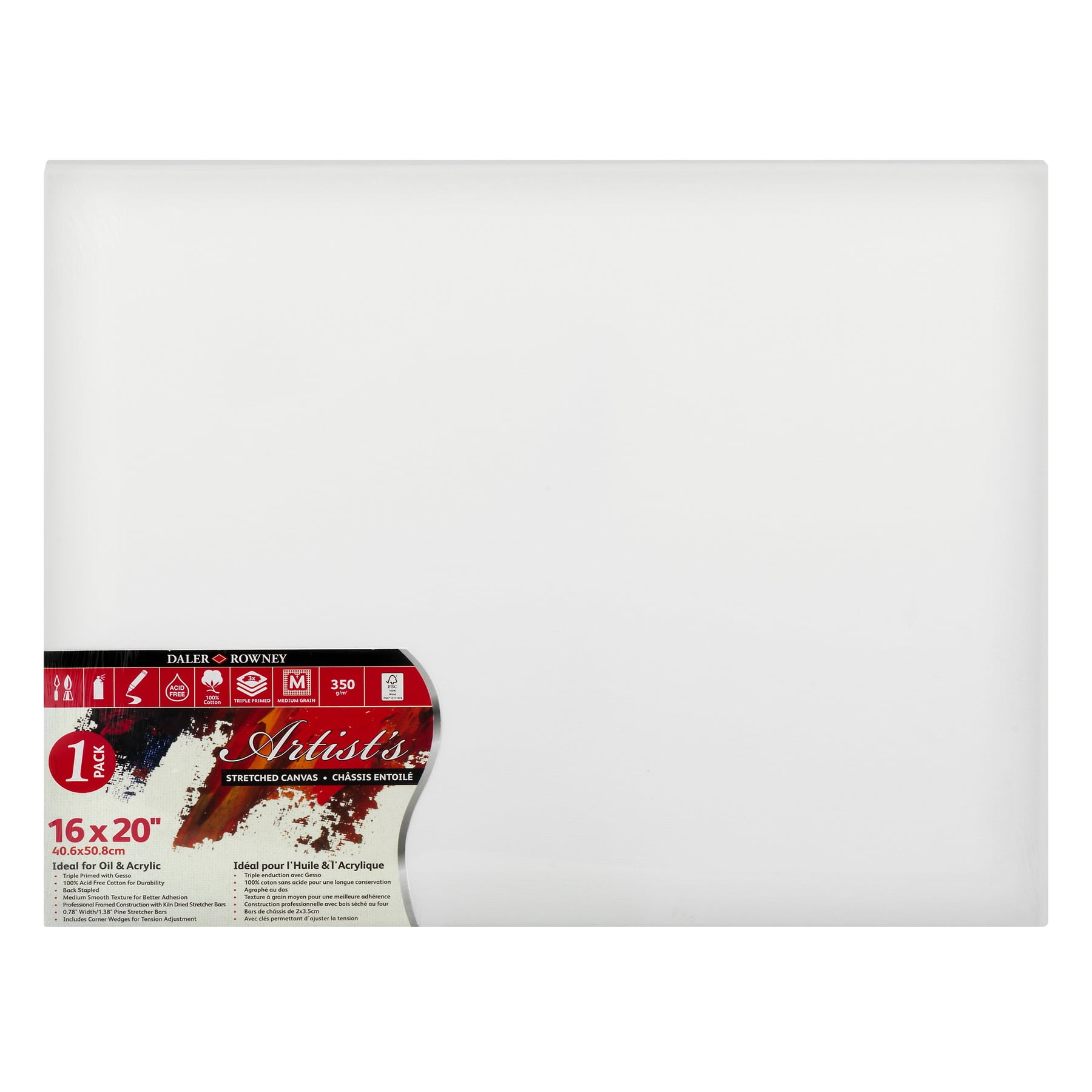 Daler-Rowney Artist's Stretched Canvas, 16"x20", 1 Piece - Walmart.com