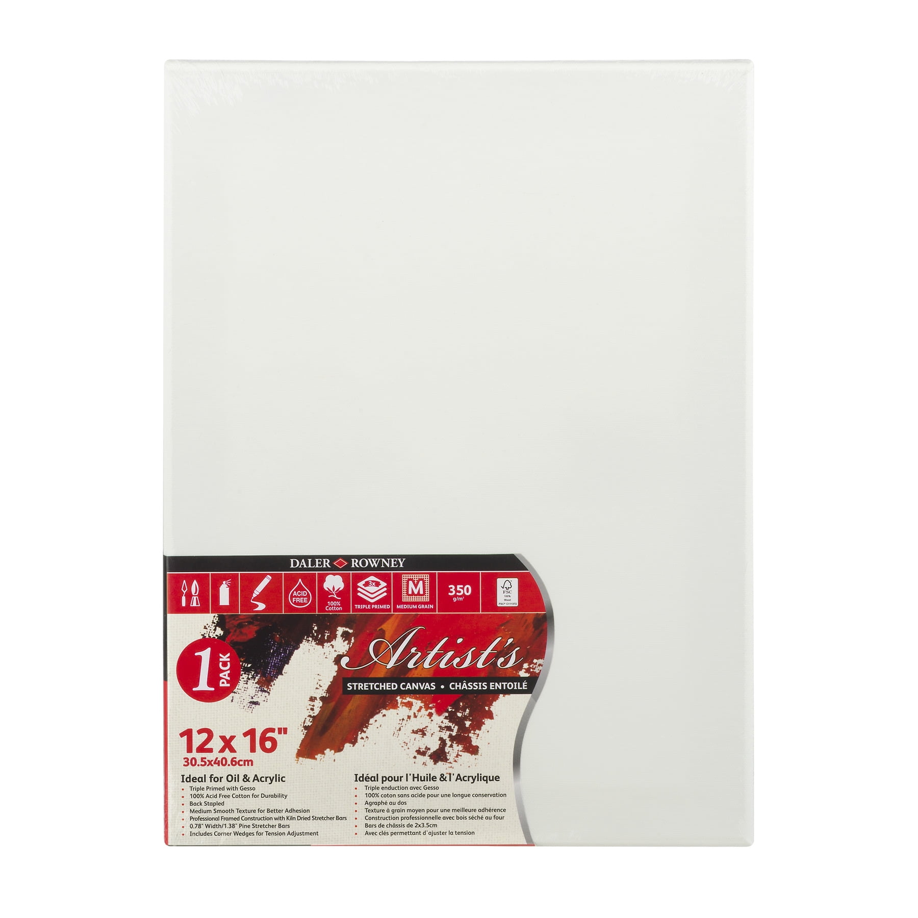 Daler-Rowney Artist’s Stretched Canvas, White, 12''x16'', 1 Each ...