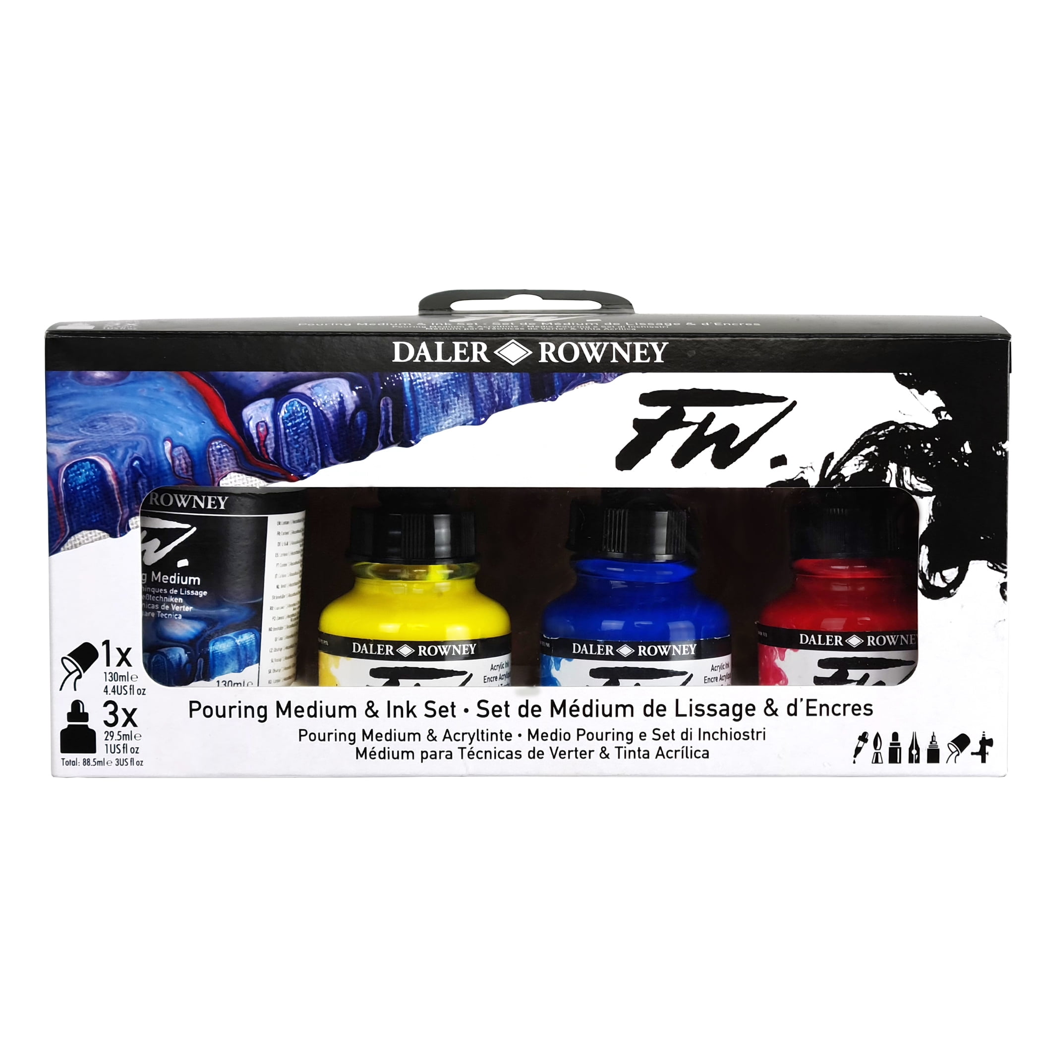 Daler-Rowney FW Acrylic Ink Pouring Set, Assorted Colors with Pouring ...