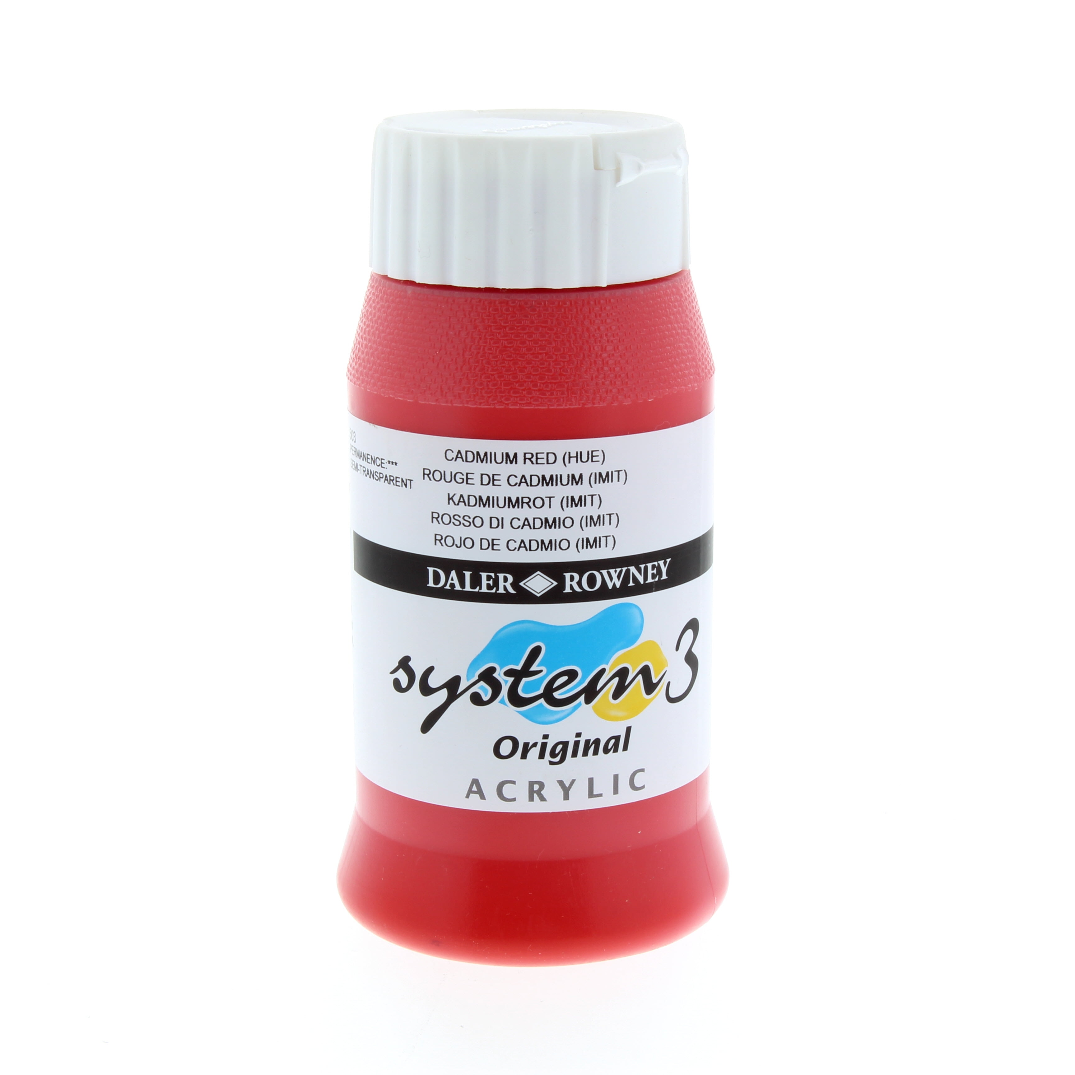 Daler-Rowney Original System 3 Acrylic, 500ml Bottle, Cadmium Red ...