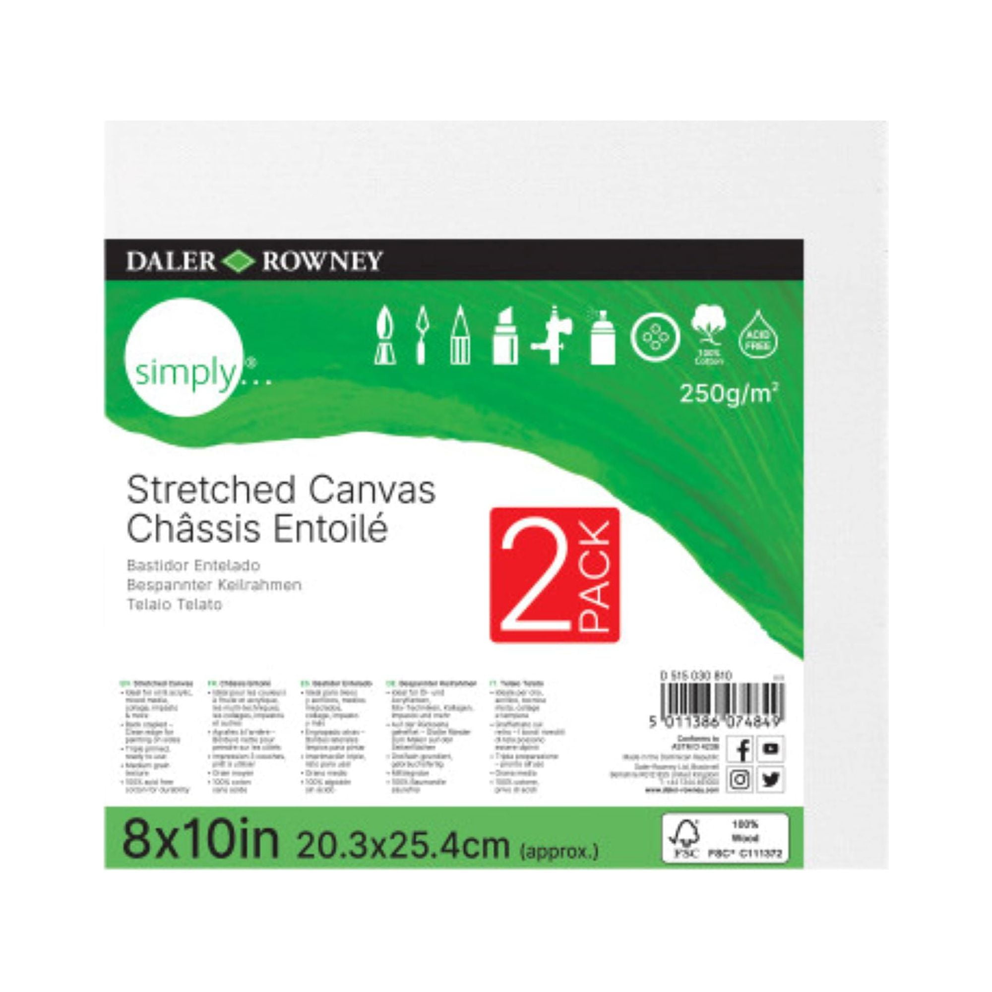 Daler-Rowney Simply Canvas, White Stretched, 8x10 inch, 2 Piece - Teens ...