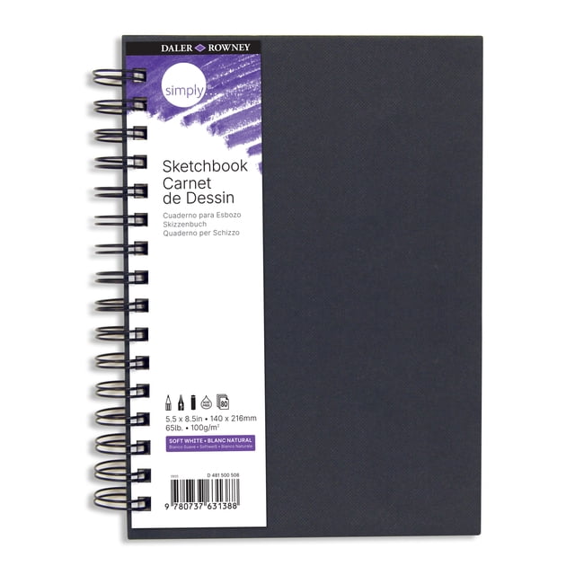 Daler-Rowney Simply... Sketchbook, Soft White Pages, (65lb/100g), Black ...