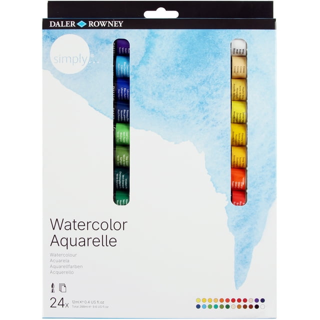 Daler-Rowney Simply Watercolor Paint Tube Set, 12 ml / 0.4 fl. oz., 24 ...