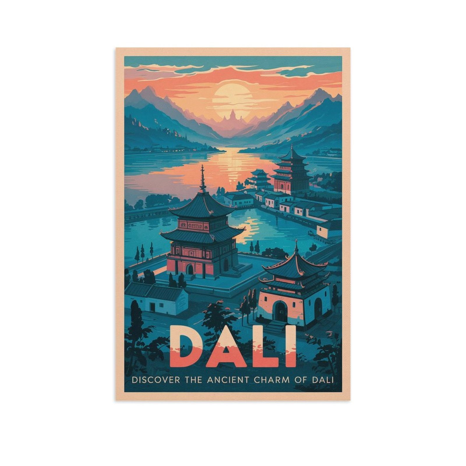 Dali Retro Travel Poster Vintage Chinese City Tourism with Three ...