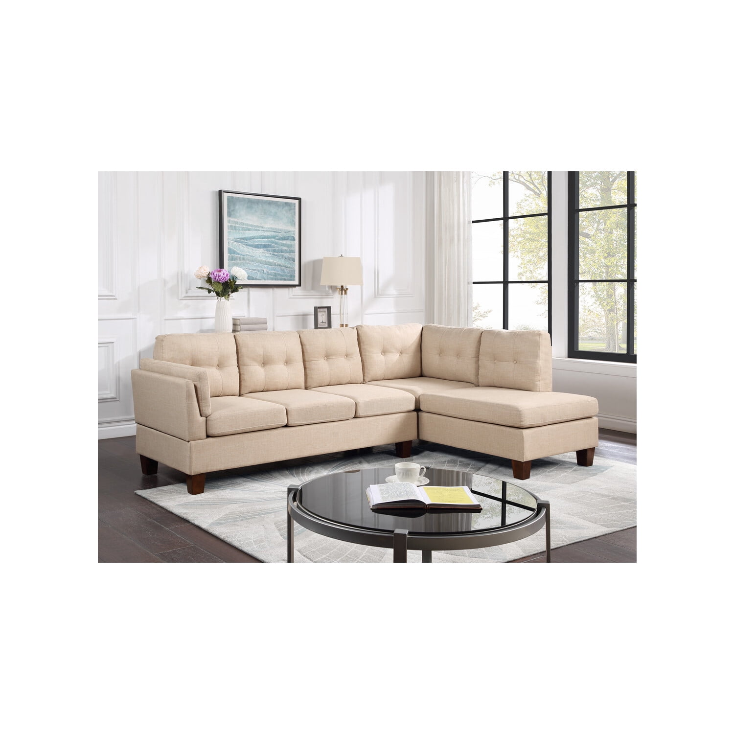 Dalia Modern Upholstered Tufted Sectional Sofa with Left-Facing Chaise ...