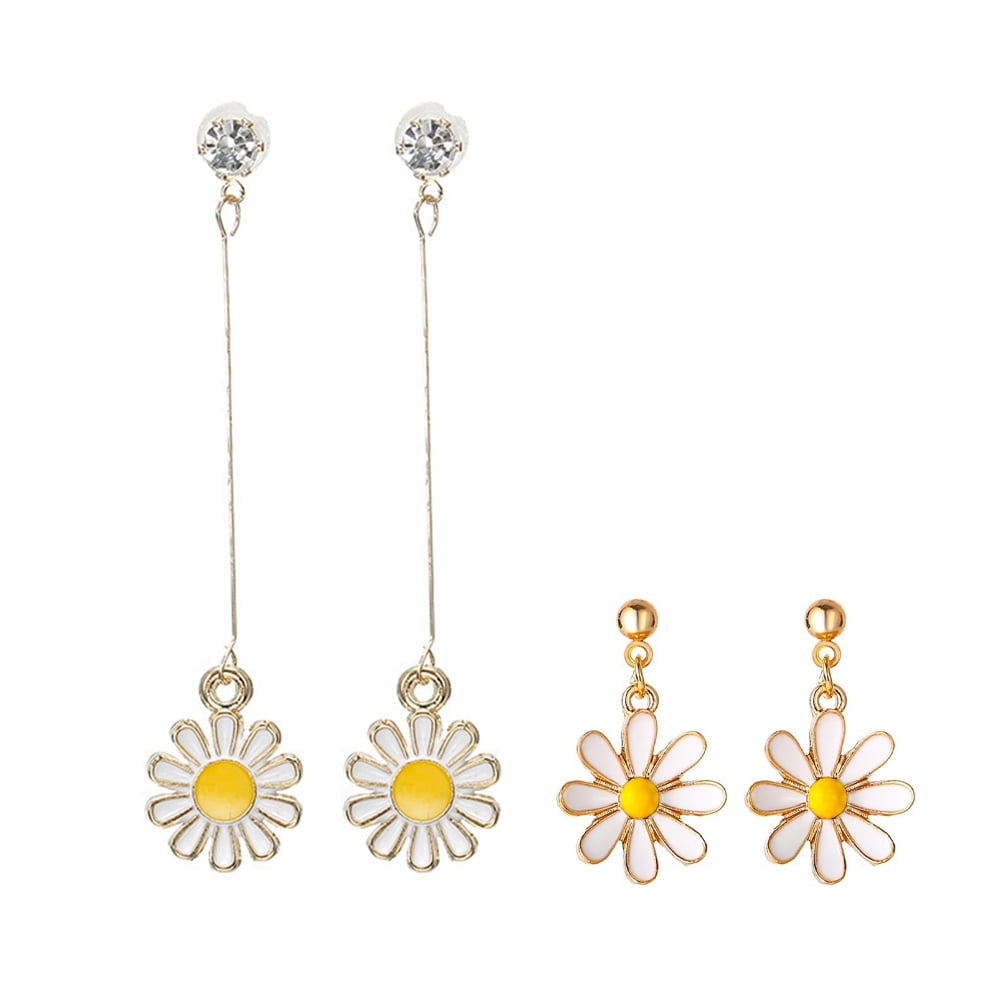 Dalidasy 2 Pairs Earrings Daisy Flowers Ear Drop Decorative Ear Jewelry ...