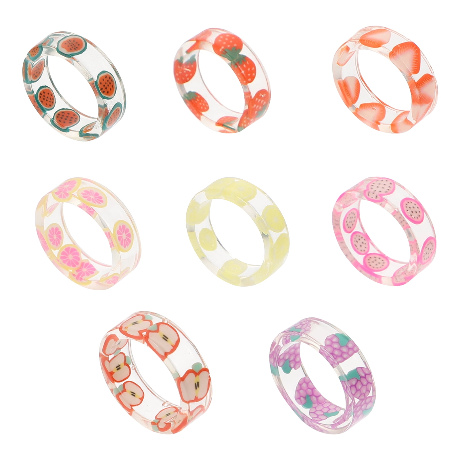Dalidasy 8pcs Fruit Rings Resin Indie Rings Summer Transparent Stacking ...