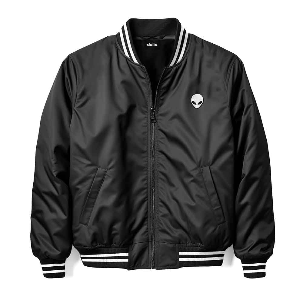Dalix Alien Embroidered Bomber Jacket Lightweight Zip Windbreaker Mens ...