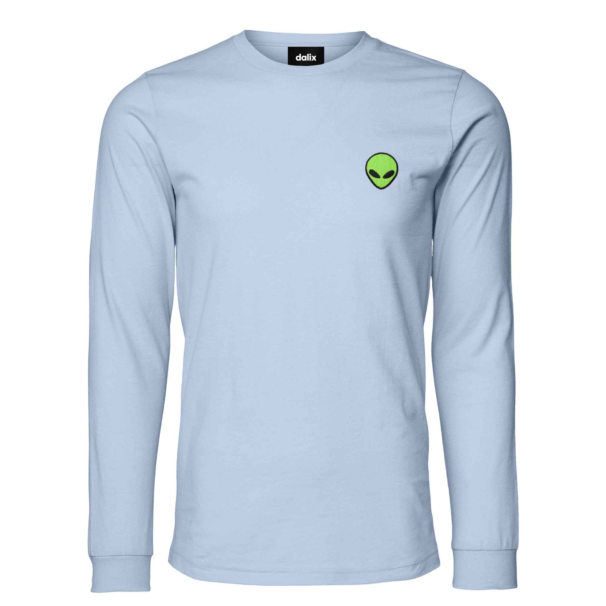 Dalix Alien Embroidered Cotton Classic Fit Long Sleeve Crewneck Tee ...